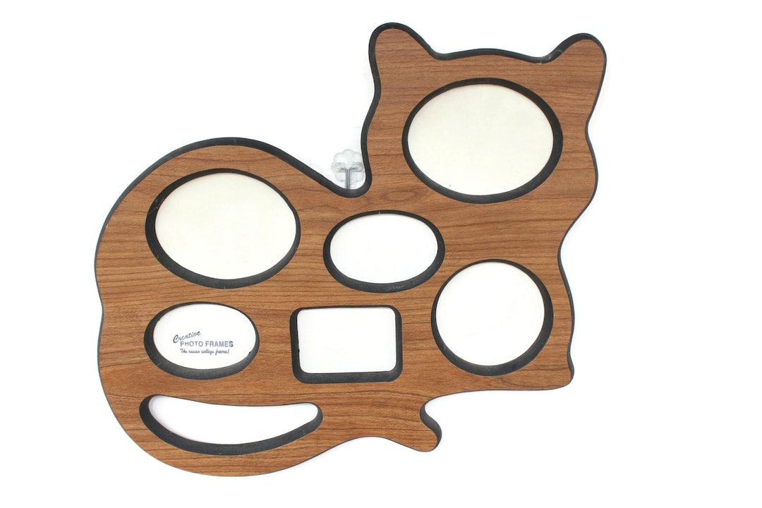 Vintage Cat Shaped Photo Collage Frame / Wood Grain Cat Wall Hanging ...