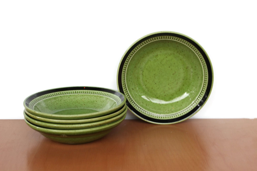 5 Fuji Stone Moss Antiqua Bowls / Fuji Stone Japan 2075 / 5 Berry Bowls ...