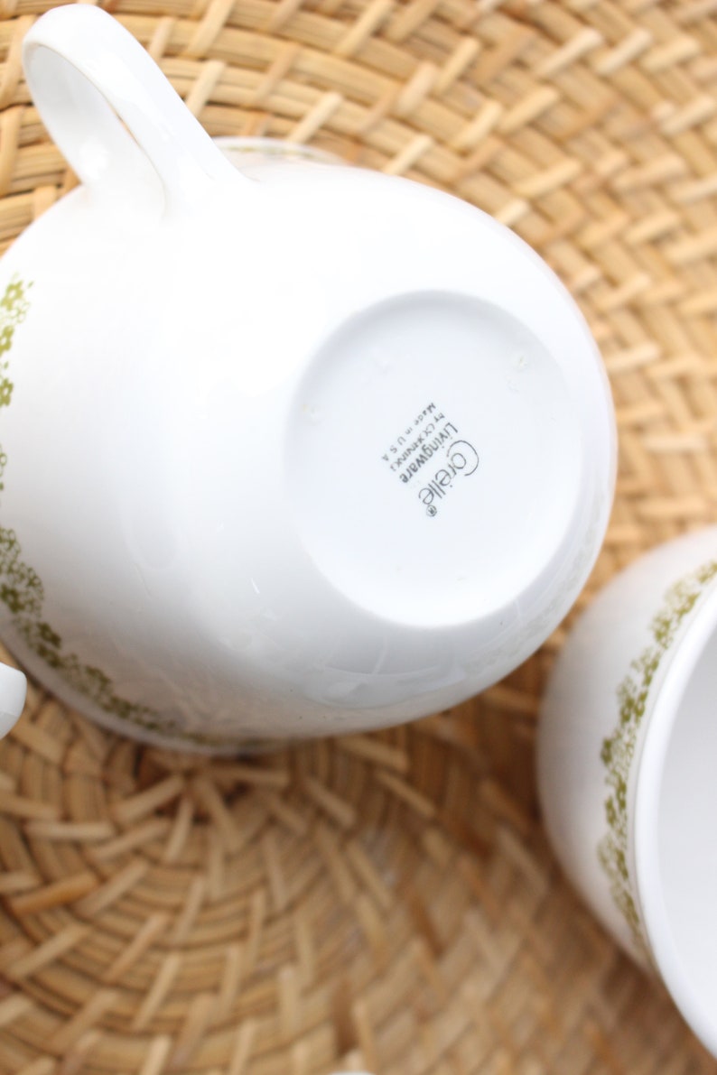 5 Corelle Spring Green Mugs / Crazy Daisy Teacups / White | Etsy