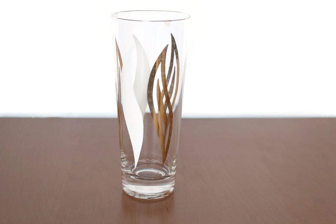 Mid Century Modern Highball Glass / White and Gold Flame / Vintage ...