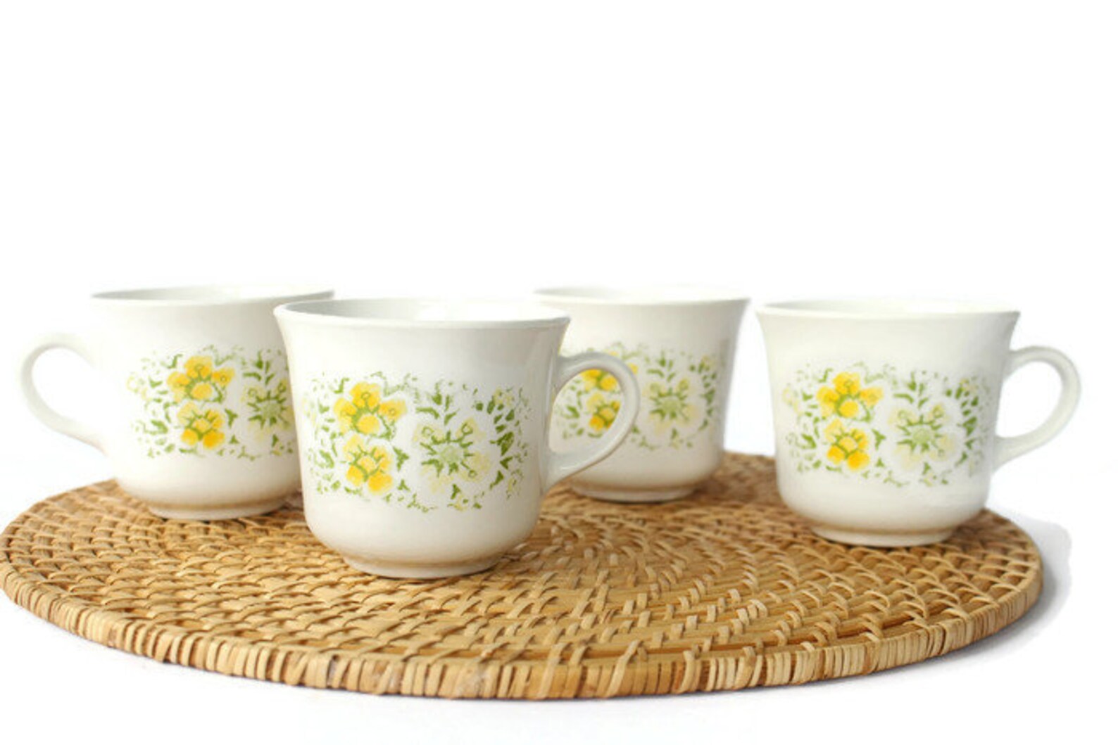 Vintage Corelle April Coffee Mugs: Yellow Floral Spring Pattern - Etsy