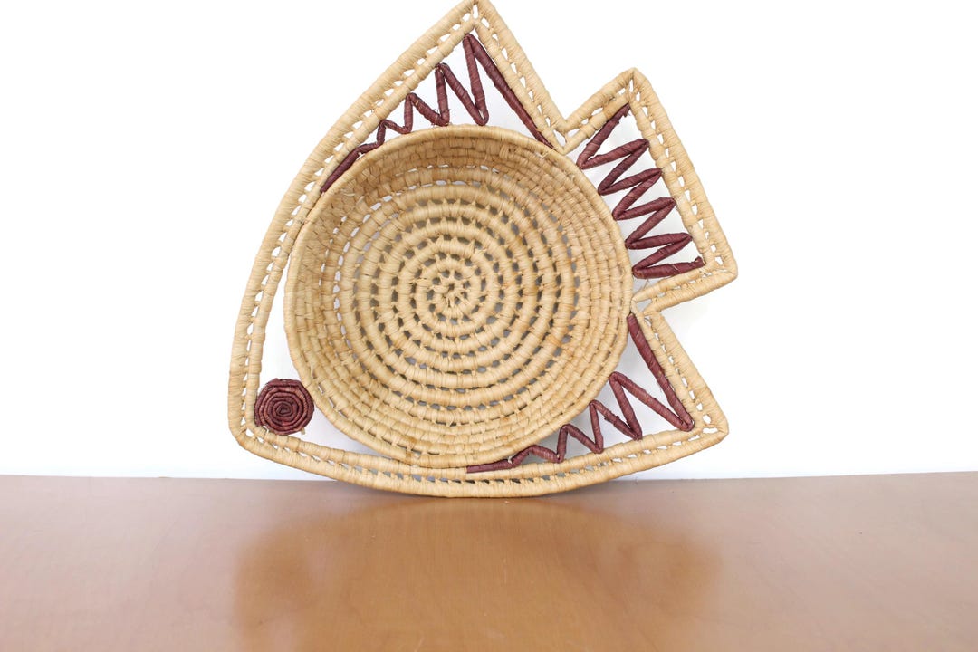 Vintage Fish Shaped Basket / Rattan Coil Basket / Wall Hanging Basket ...