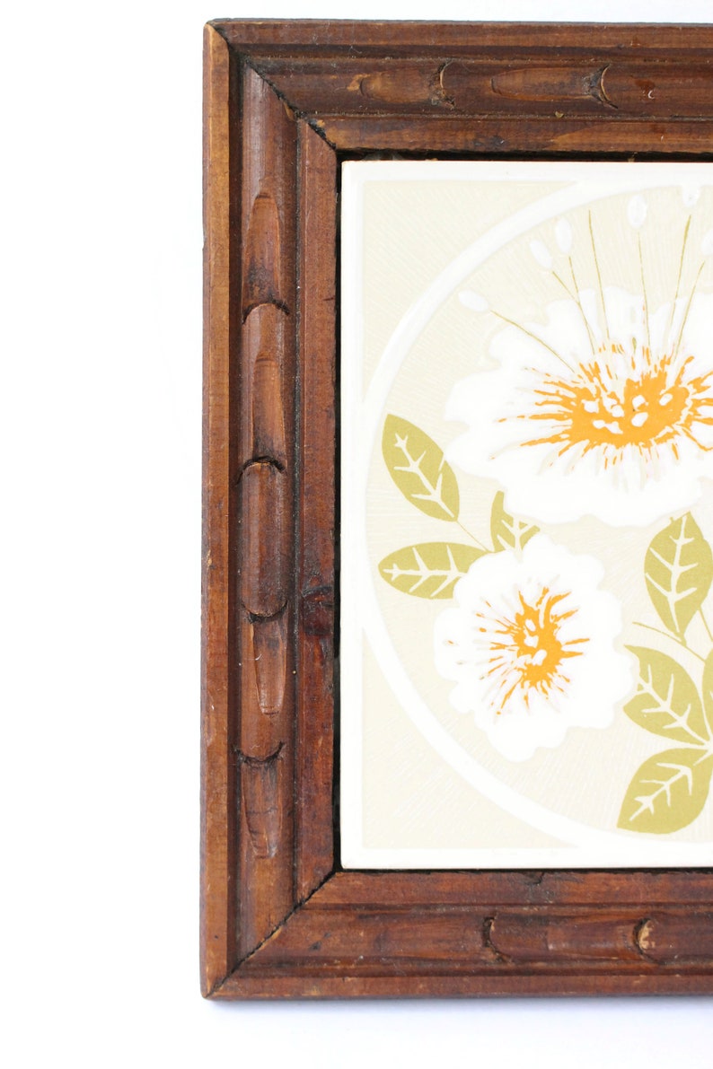 Framed Italian Tile Trivet / Floral Ceramic Tile / Wood and - Etsy