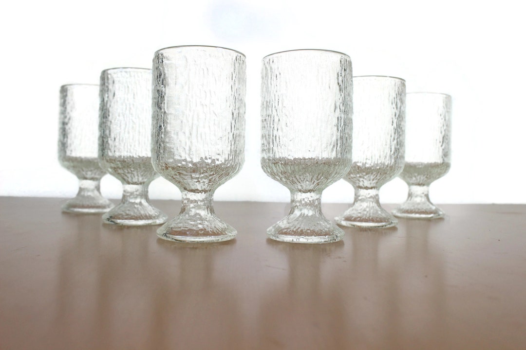 Vintage Indiana Glass Crystal Ice Footed Wine Glasses - Set of 6 - Etsy