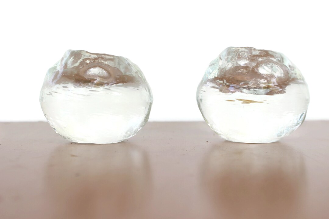 Mid Century Crystal Snowball Candle Holders / Kosta Boda Style ...