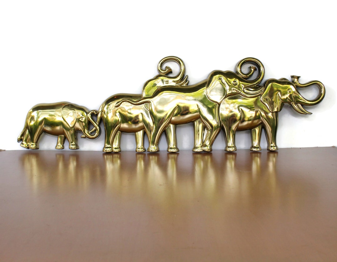Huge Elephant Wall Hanging / Gold Toned Plastic Elephant Herd Wall ...