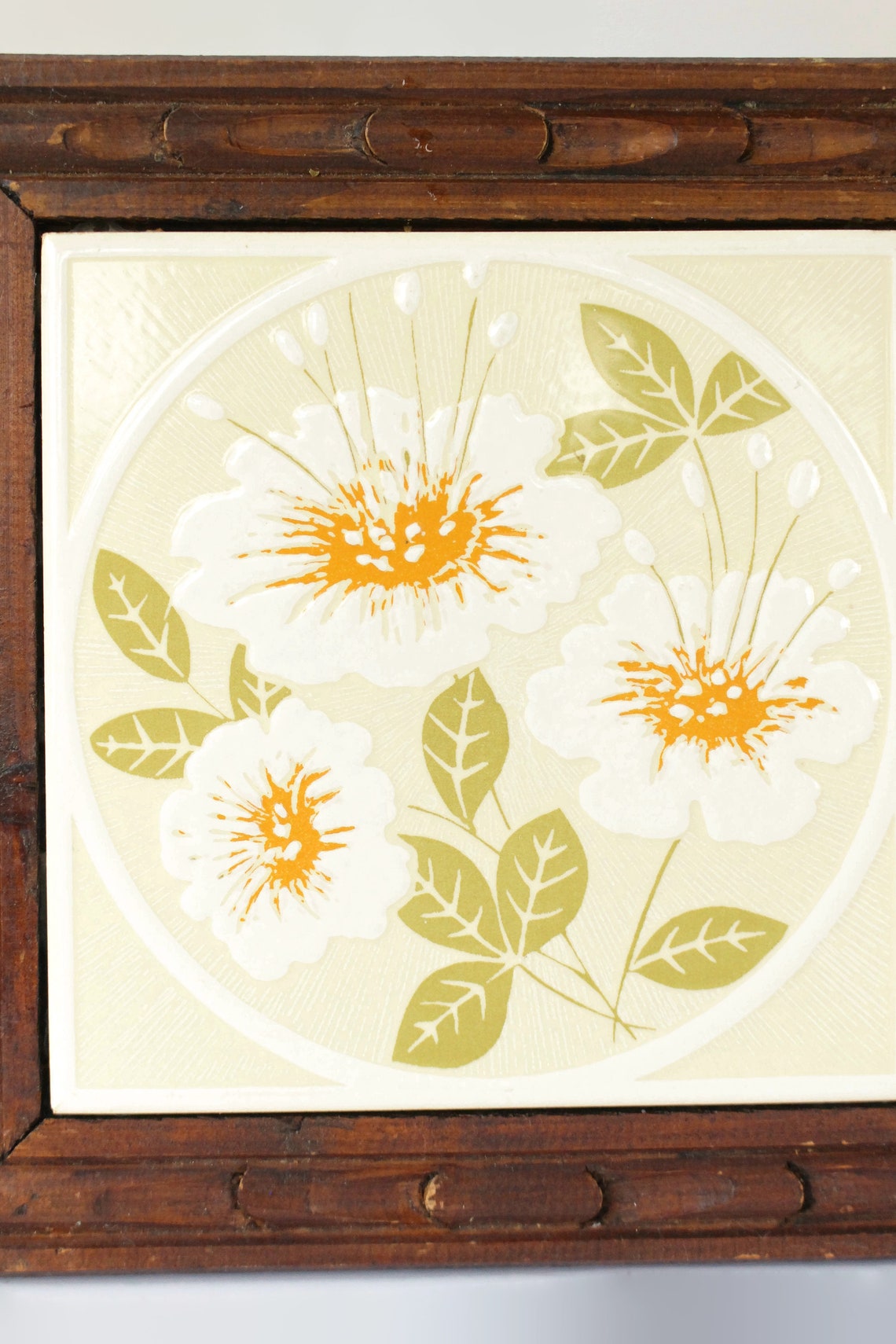 Framed Italian Tile Trivet / Floral Ceramic Tile / Wood and - Etsy