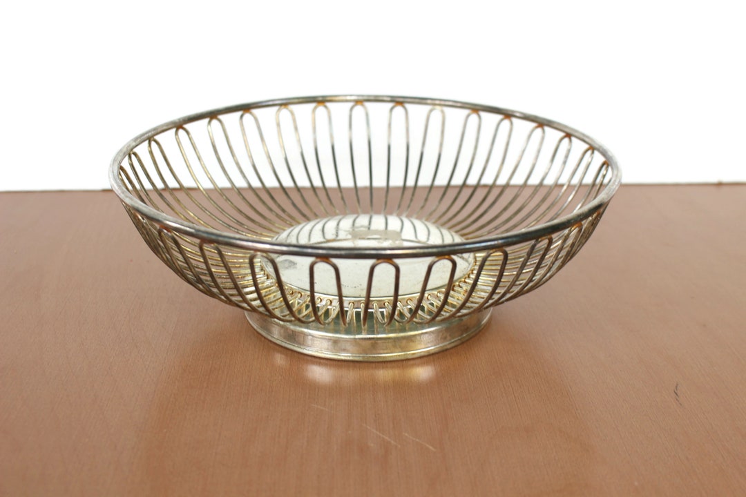 Round Wire Basket / Mid Century Fruit Basket / Silver Plated Wire Bread ...
