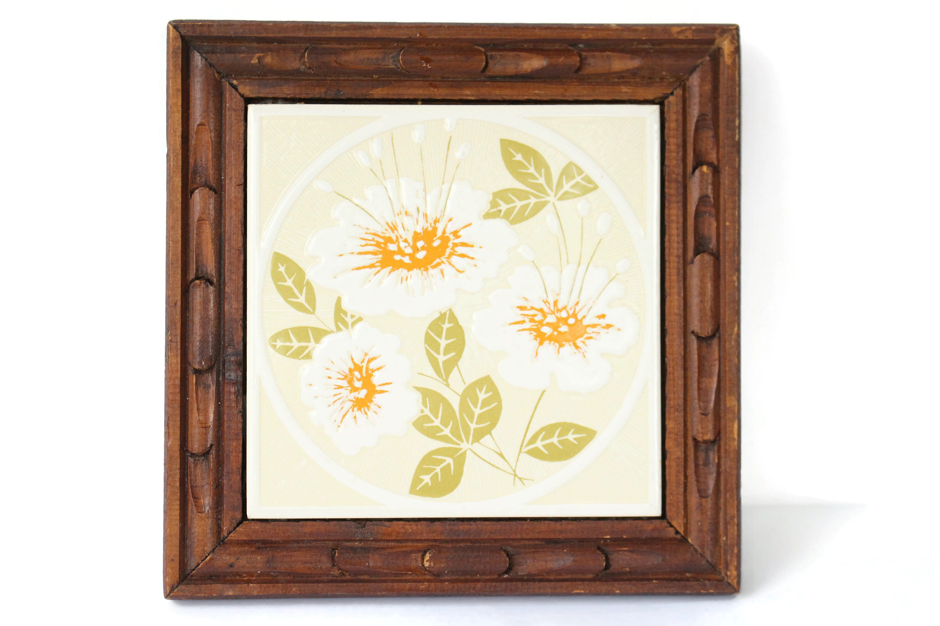 Framed Italian Tile Trivet / Floral Ceramic Tile / Wood and - Etsy