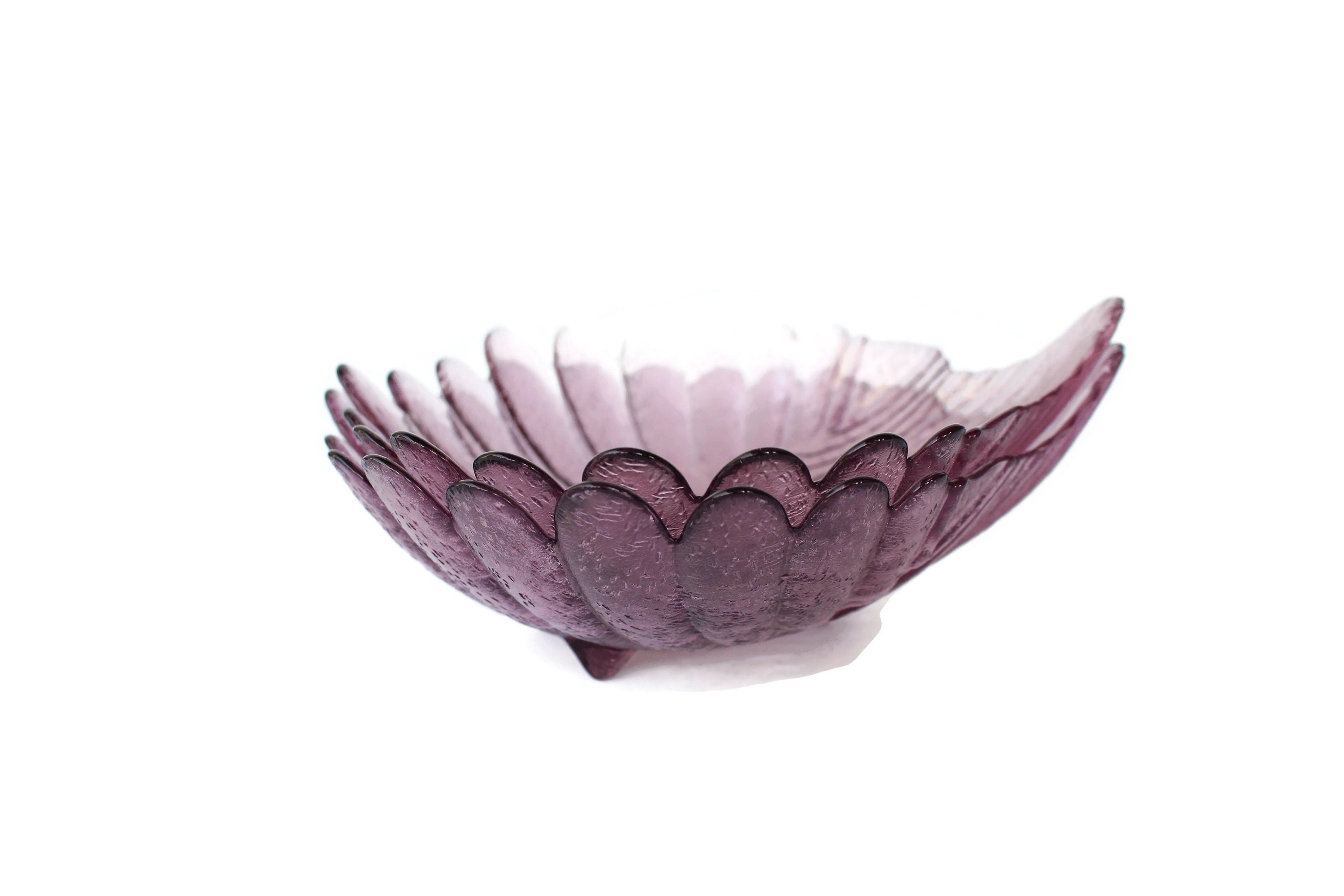 Purple Glass Snack Bowls / Scalloped Amethyst Glass Flower | Etsy