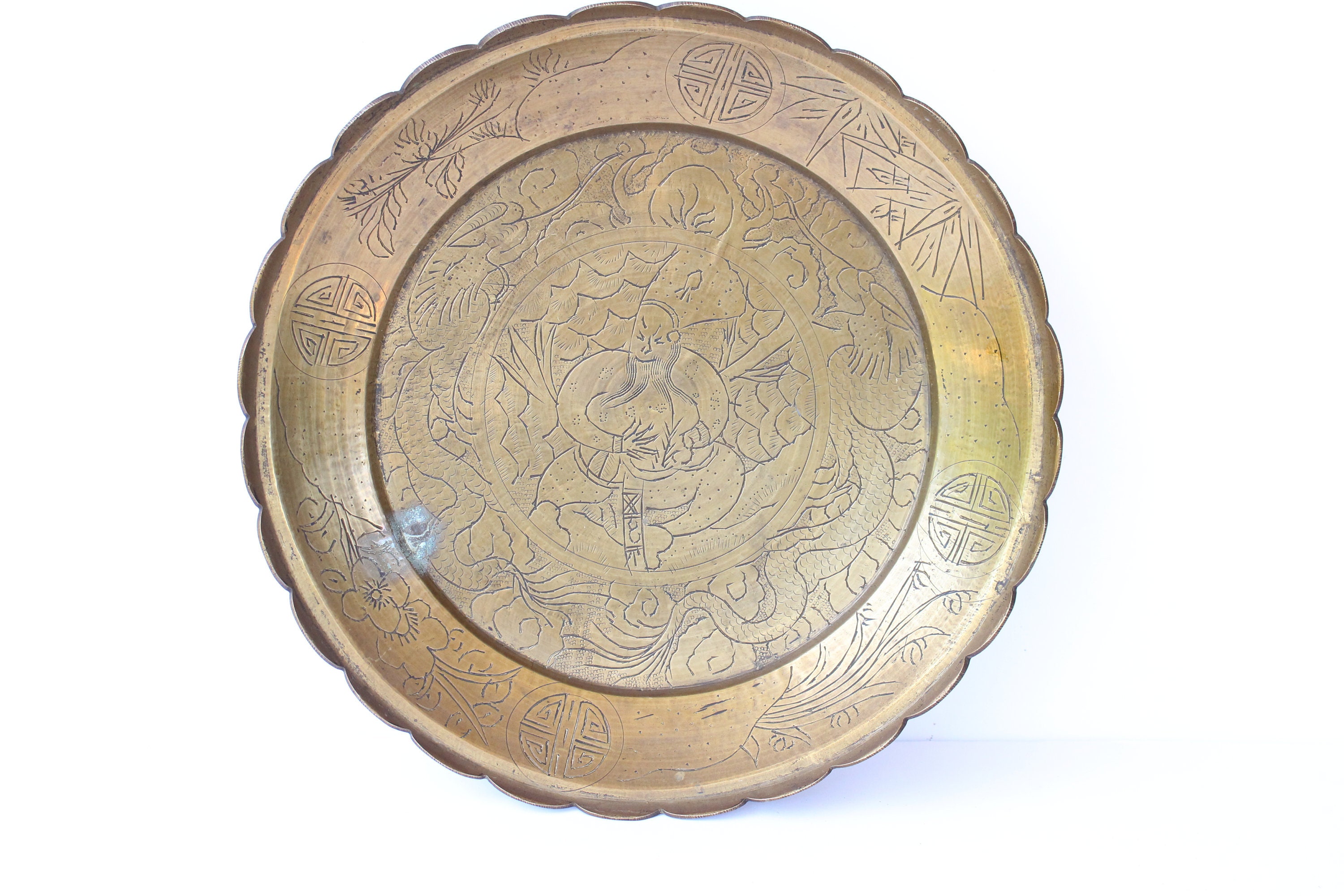 Large Brass Chinese Bowl / Vintage Chinese Art Bowl / - Etsy