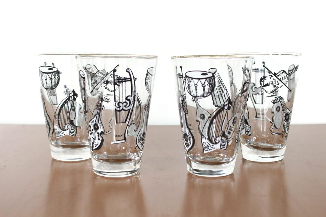 Vintage Libbey Musical Instrument Cocktail Glasses / 1950s Music Theme ...