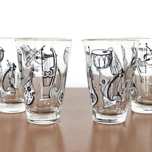 Vintage Libbey Musical Instrument Cocktail Glasses / 1950s Music Theme ...