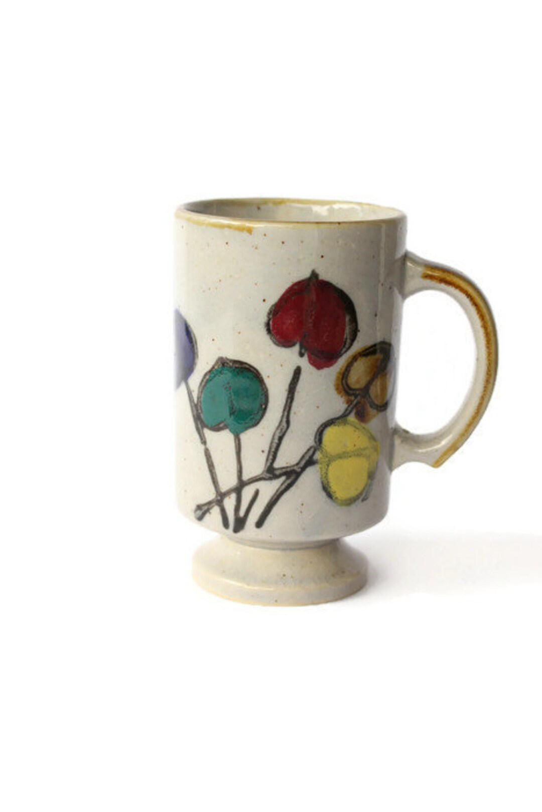 Vintage Stoneware Pedestal Mug / Footed Ceramic Mug / Japanese ...