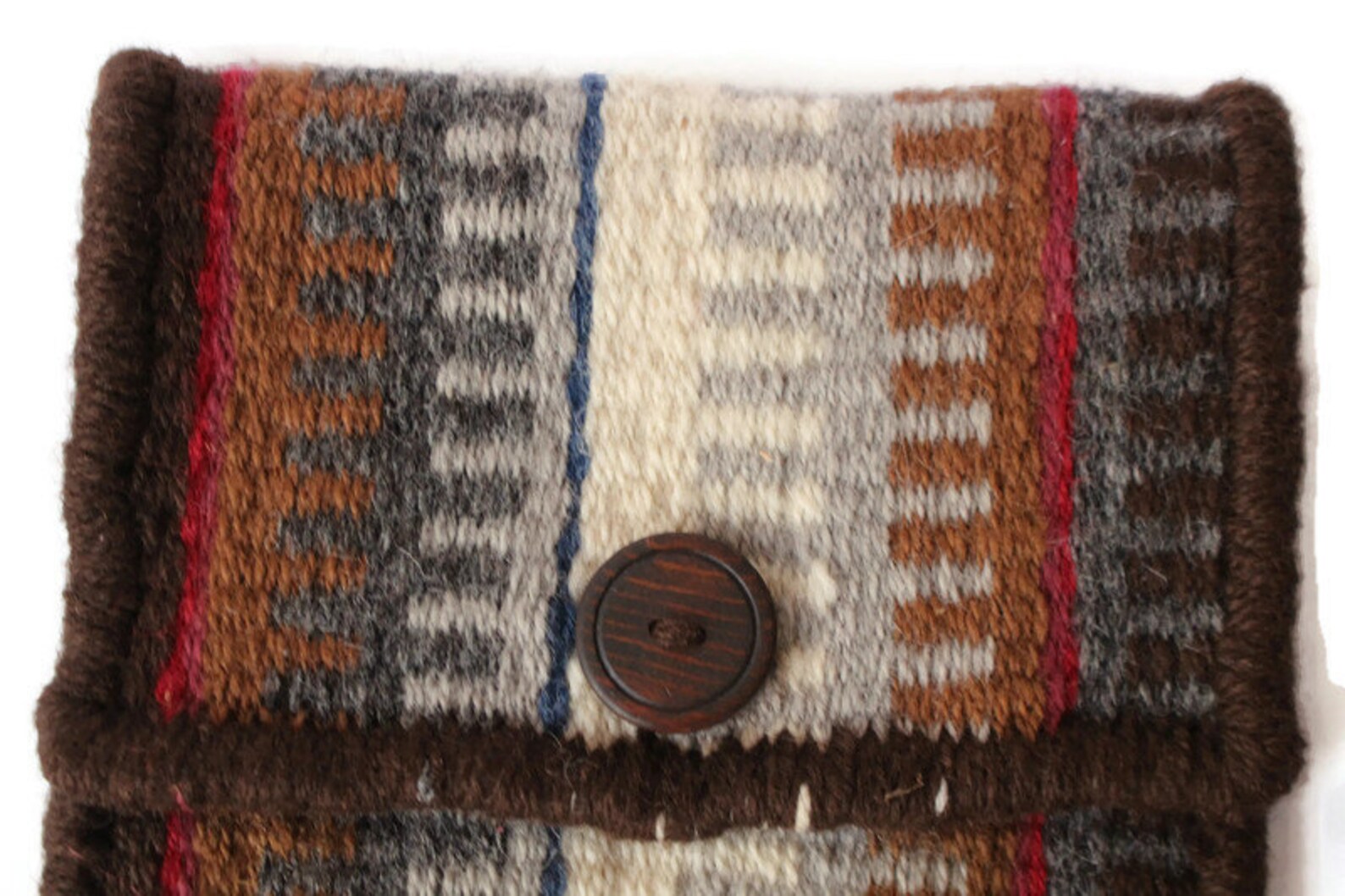 Vintage Woven Wool Wallet / Handwoven Wool Coin Purse With Wooden ...