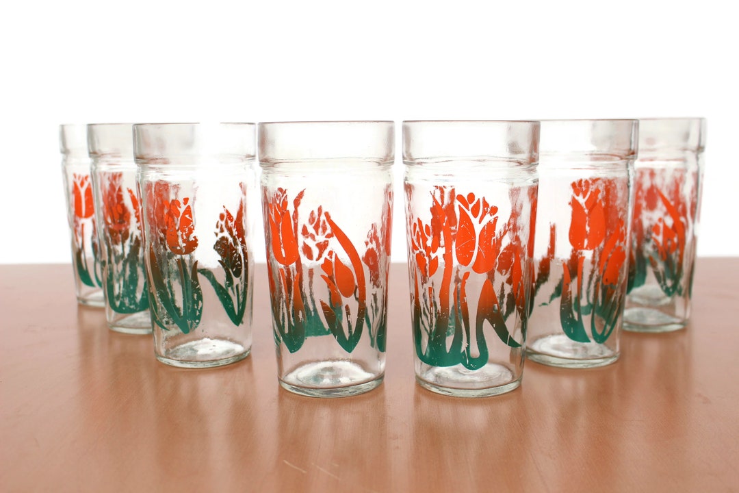 8 Vintage Tulip Drinking Glasses / Jelly Jar Style Water Tumblers ...