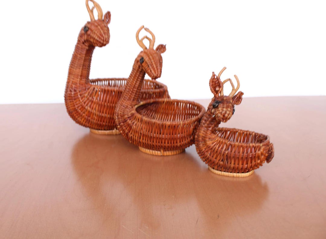 Vintage Wicker Deer Nesting Baskets - Set of 3 - Etsy
