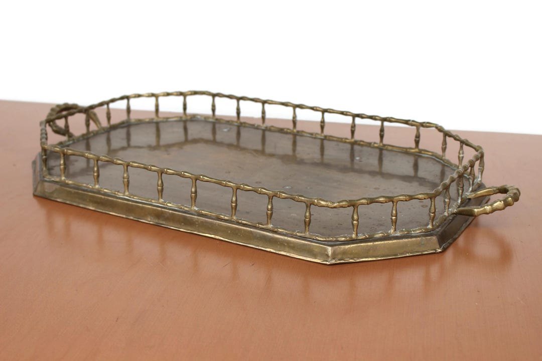 Vintage Solid Brass Tray / Caged Brass Tray / Rectangular Brass Tray ...