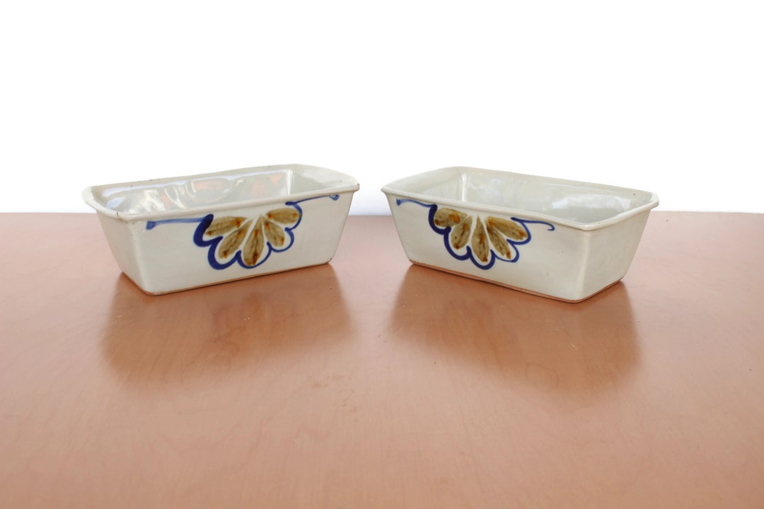 2 Vintage Ceramic Stoneware Loaf Pans / Handpainted Ceramic Bread Pans ...
