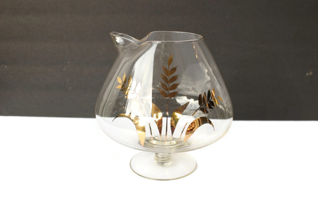 Cera Gold Leaf Stemmed Glass Pitcher / Clear Glass Footed Pitcher With ...
