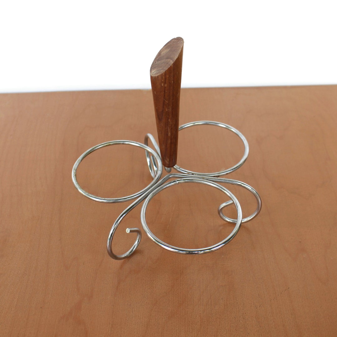 Mid Century Condiment Caddy / Teak Wood and Metal Condiment Holder - Etsy