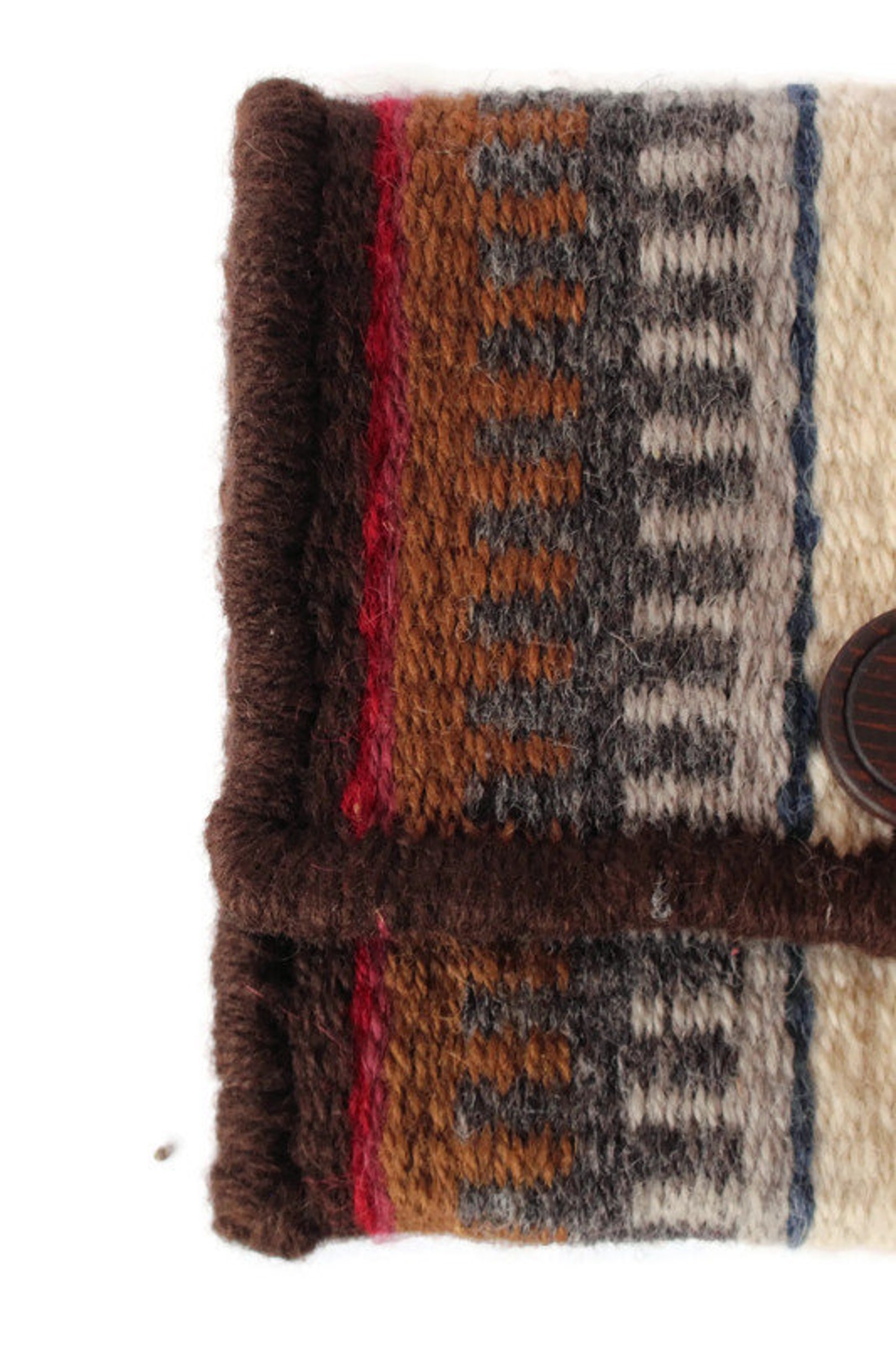 Vintage Woven Wool Wallet / Handwoven Wool Coin Purse With Wooden ...