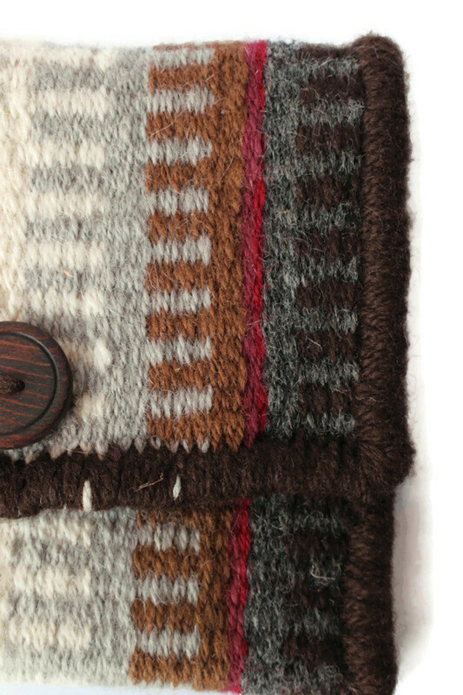 Vintage Woven Wool Wallet / Handwoven Wool Coin Purse With Wooden ...