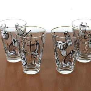 Vintage Libbey Musical Instrument Cocktail Glasses / 1950s Music Theme ...