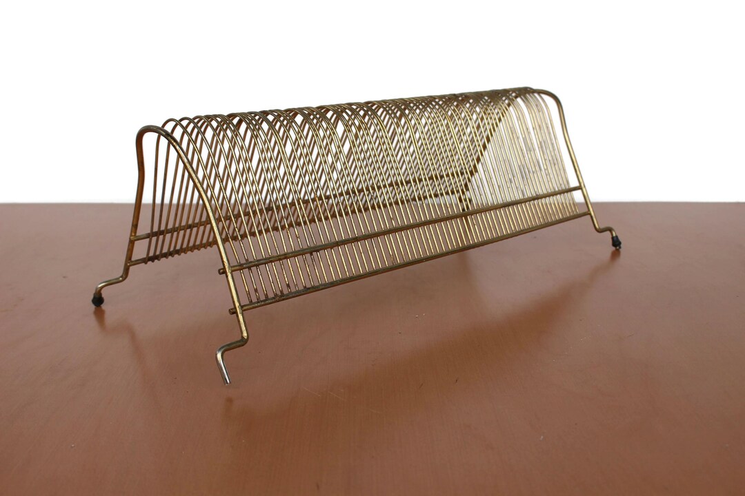 Vintage Brass Wire Record Holder / Tabletop Vinyl Holder / Brass Toned ...