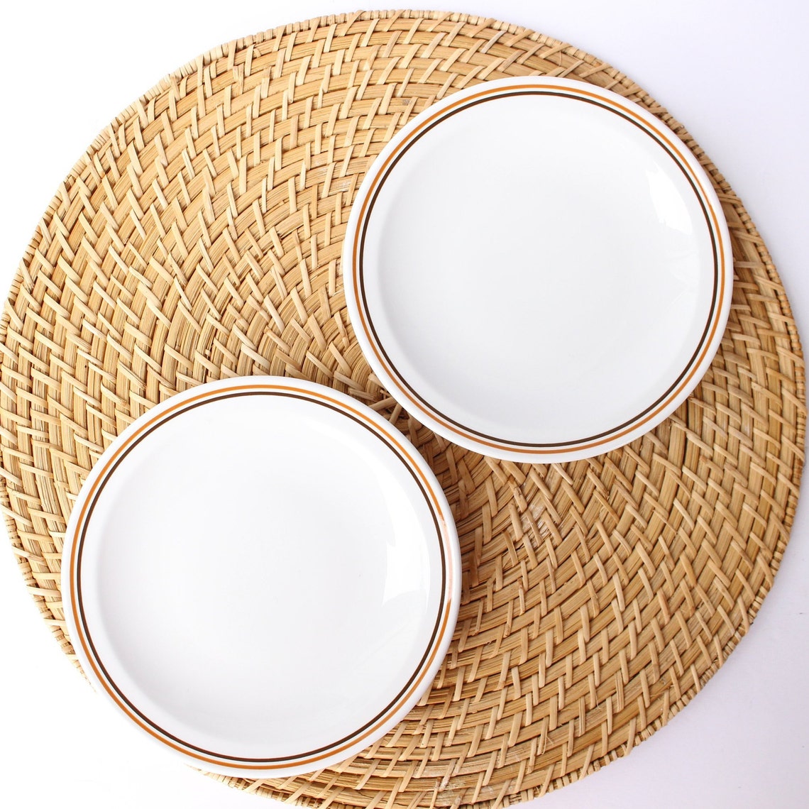 2 Corning Plates / Dessert Plates With Brown Orange Bands / | Etsy