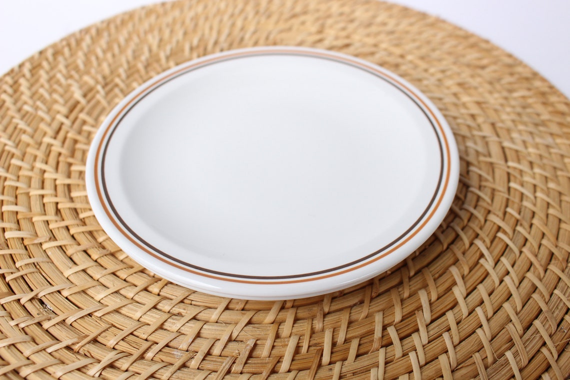 2 Corning Plates / Dessert Plates With Brown Orange Bands / | Etsy