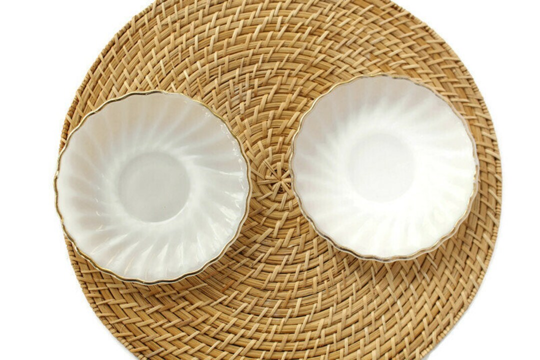 Fire King Golden Anniversary Saucers: Mid Century Milk Glass With 22kt ...
