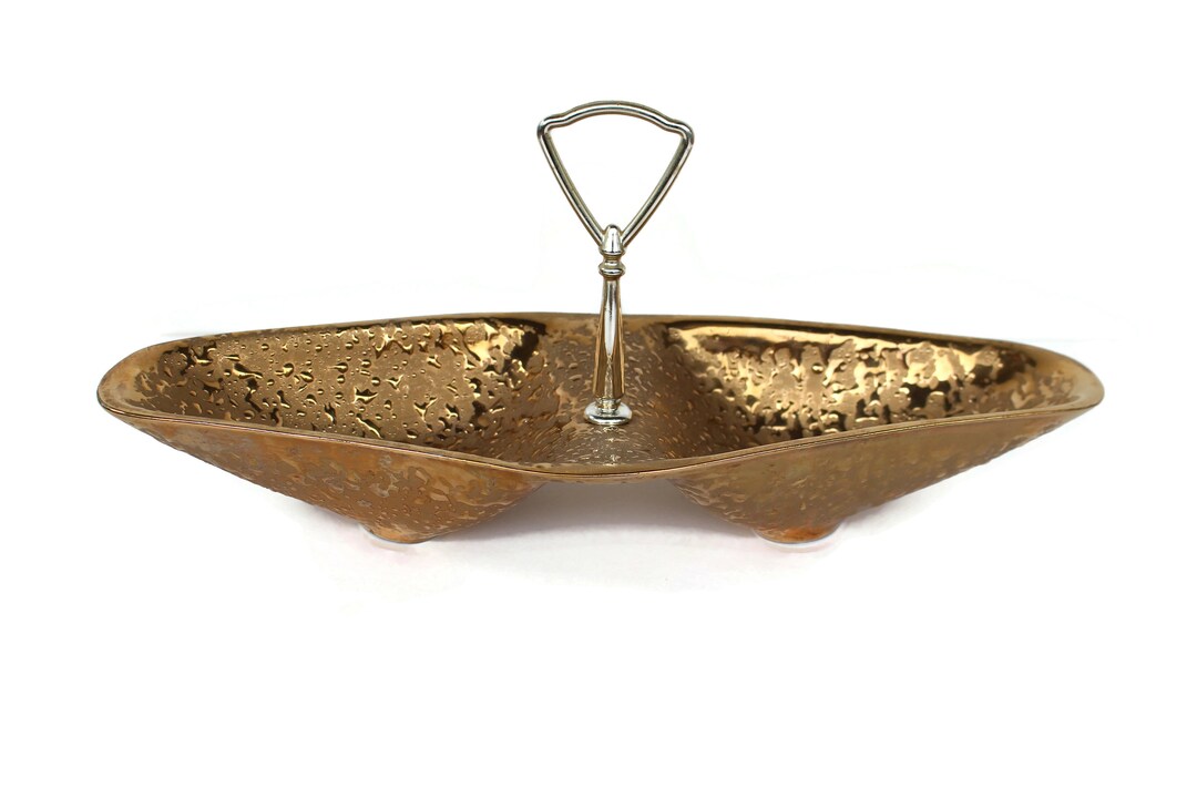 Bel-terr 22 Karat Weeping Gold Divided Tray / Mid Century Gold Trinket ...