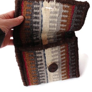 Vintage Woven Wool Wallet / Handwoven Wool Coin Purse With Wooden ...