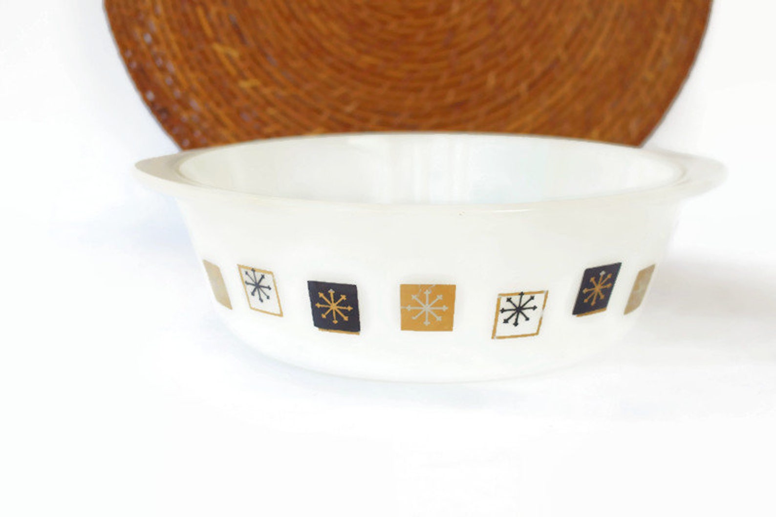 Inland Glass Atomic Casserole Dish / Atomic Starburst Round | Etsy