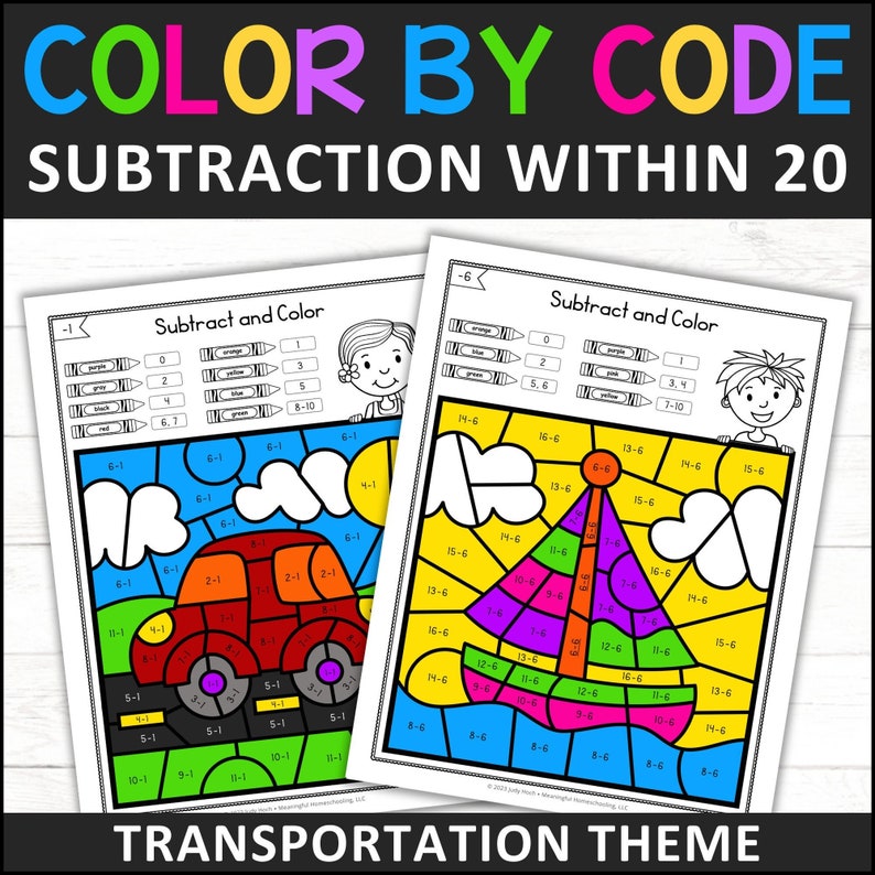 Subtraction Color by Code | Color by Number Subtraction Within 20 - Etsy
