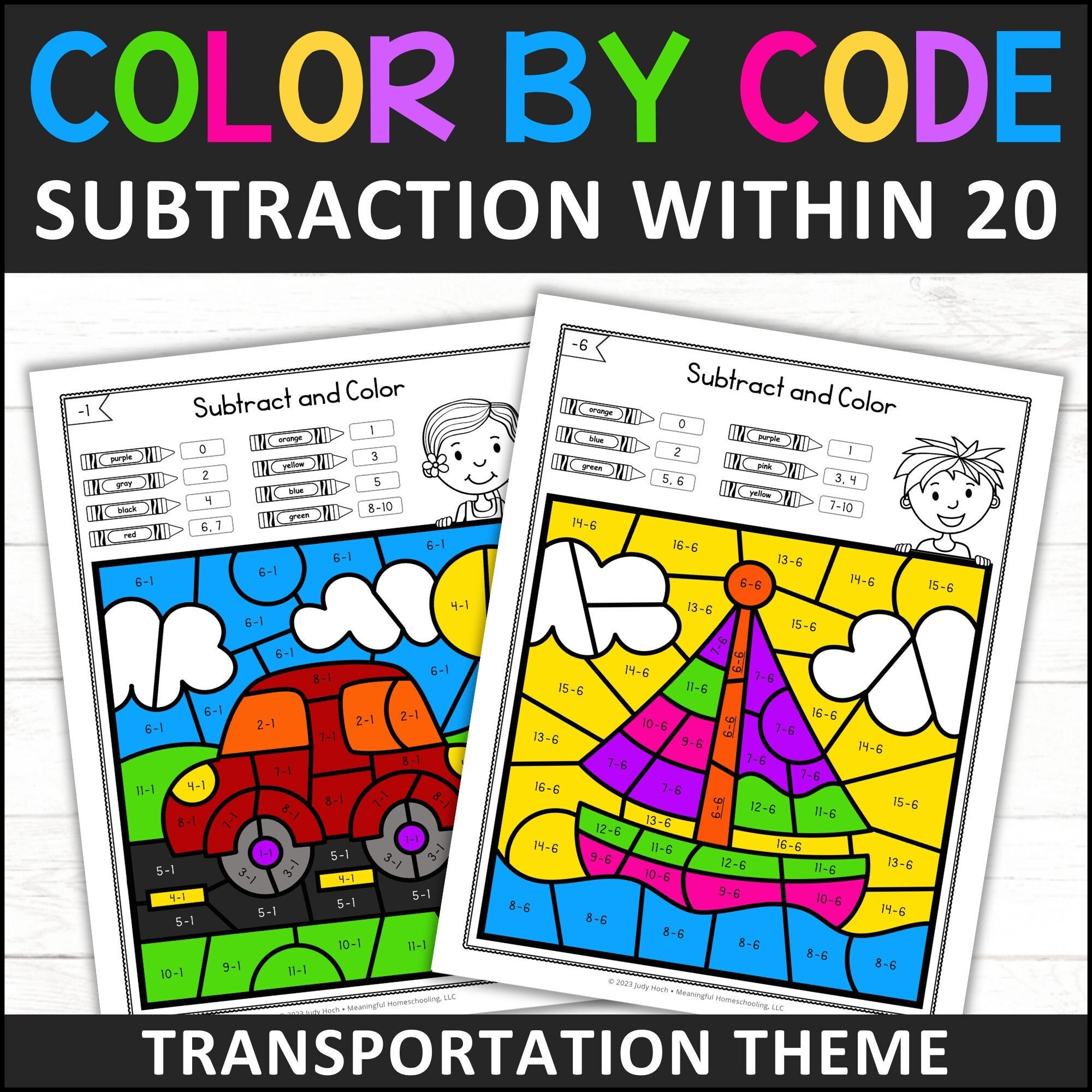 Subtraction Color by Code | Color by Number Subtraction Within 20 - Etsy