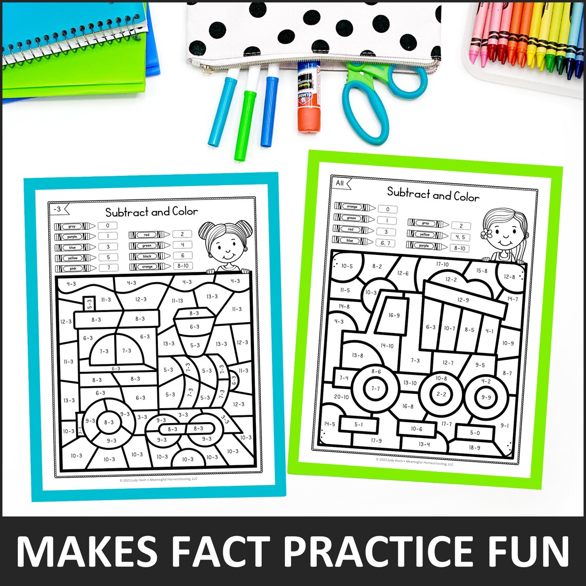 Subtraction Color by Code | Color by Number Subtraction Within 20 - Etsy