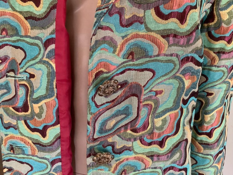Vintage Multi Color Coat With Red Lining. - Etsy