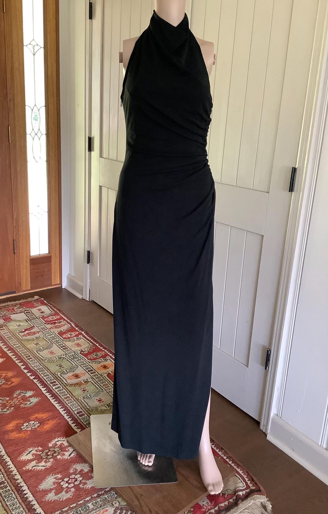 Vintage Halston Designer Black Halter Gown | Size 4 | Elegant Evening Dress With Side Slit - Etsy