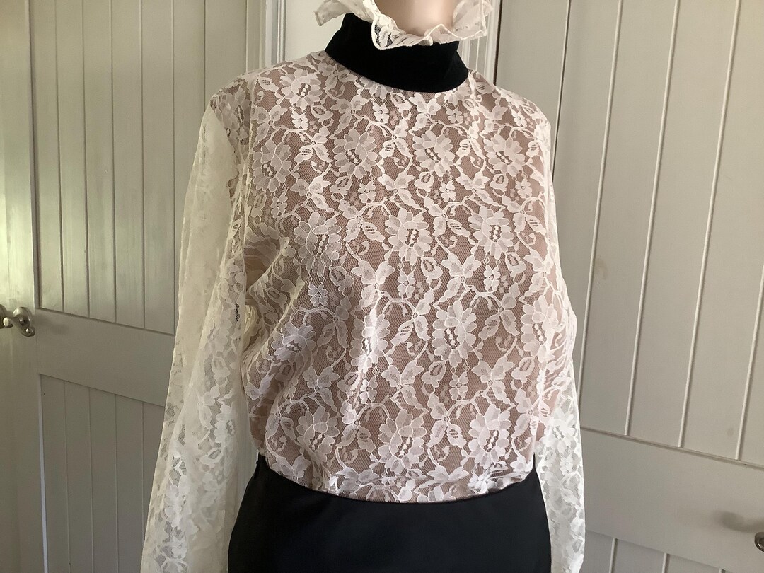 Vintage Cream Color,lace,high Collar,longe Sleeves Blouse - Etsy