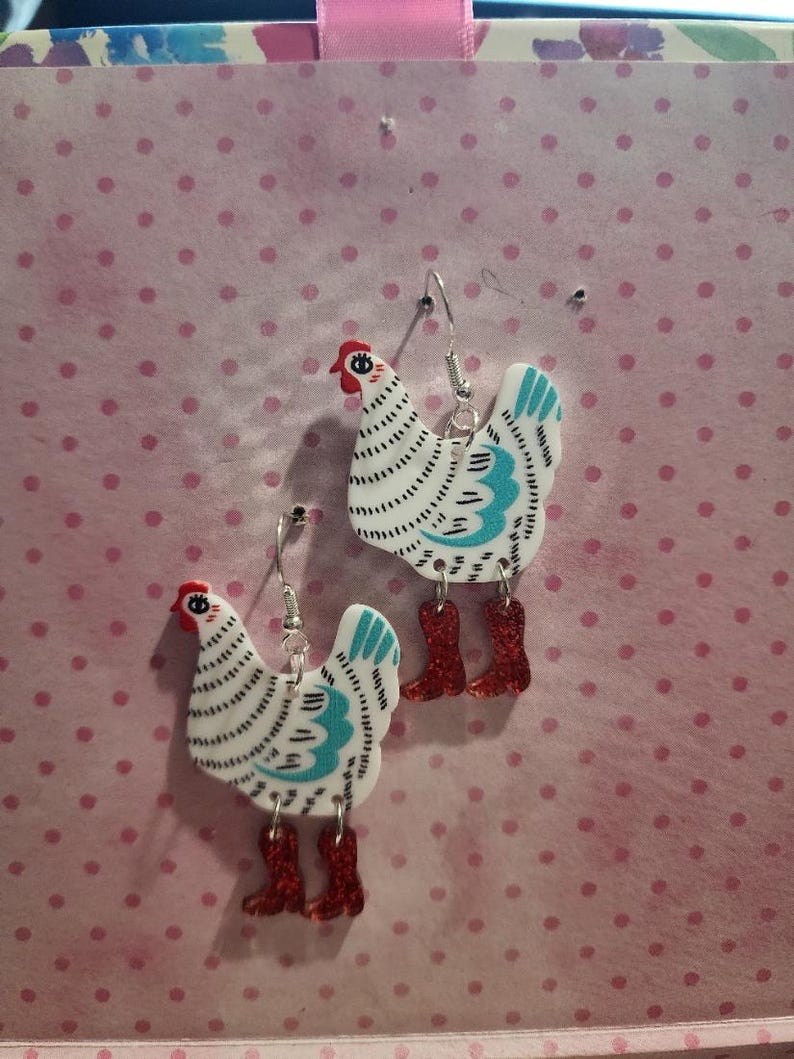 Farm Chicken Earrings: Dangling Boots or Egg, Nickel-free - Etsy