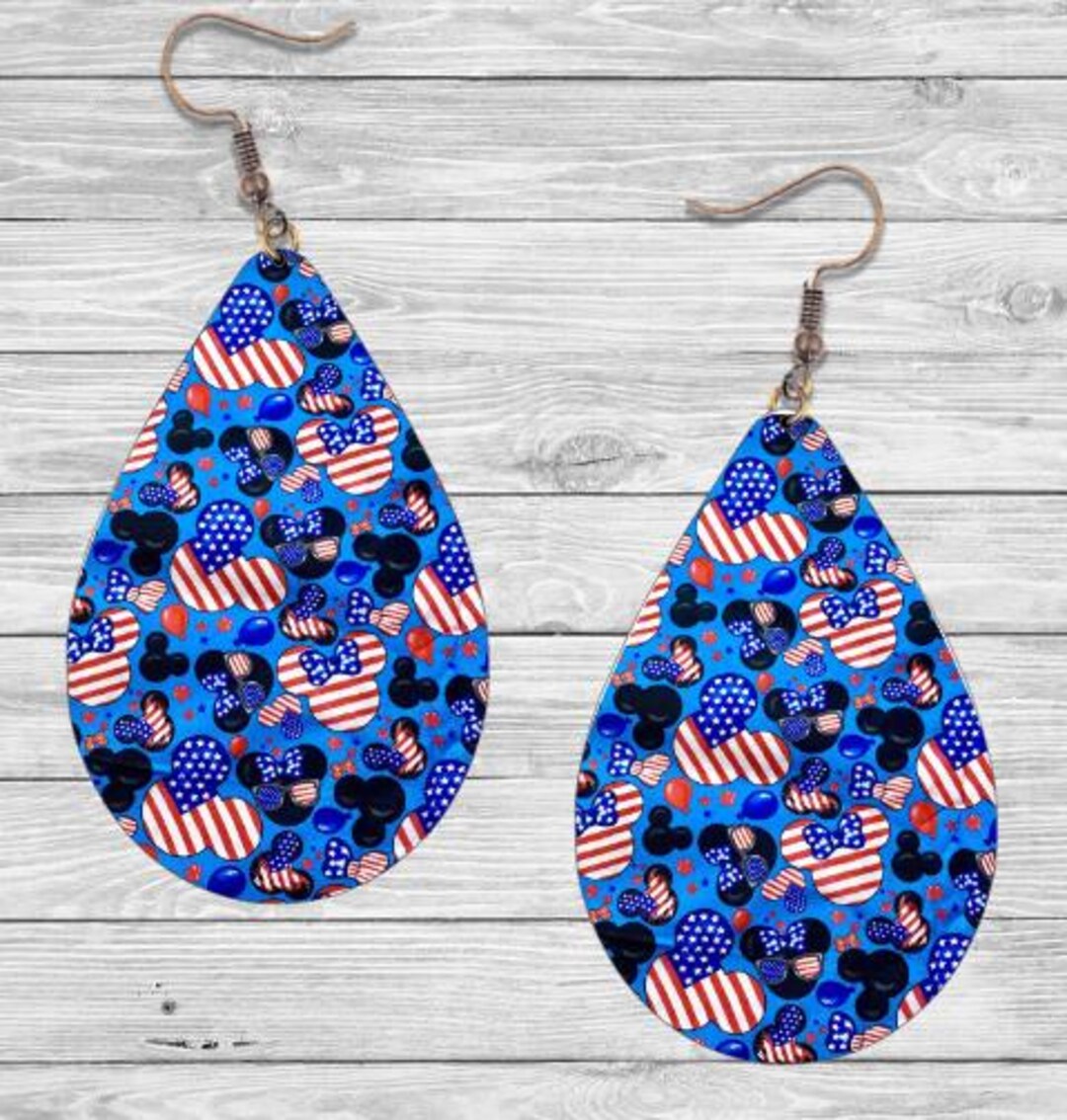 4th of July Mickey Mouse & Minnie Mouse Earrings Teardrop Wood Earrings ...