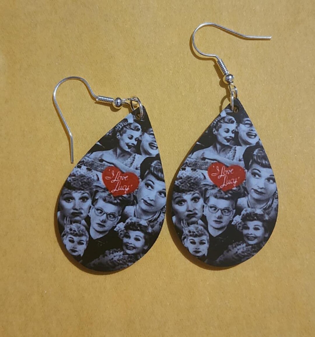 I Love Lucy Teardrop Earrings, Handmade Wooden Dangle Jewelry - Etsy