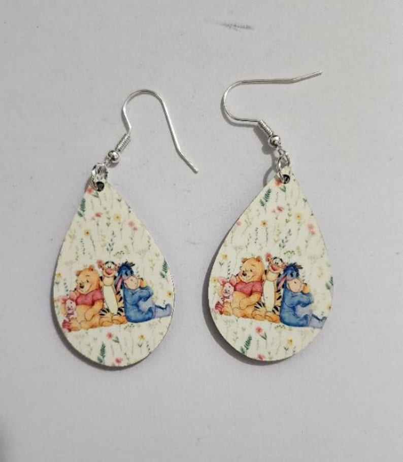 Winnie the Pooh Earrings, Teardrop Wood Dangle Jewelry, Hypoallergenic ...