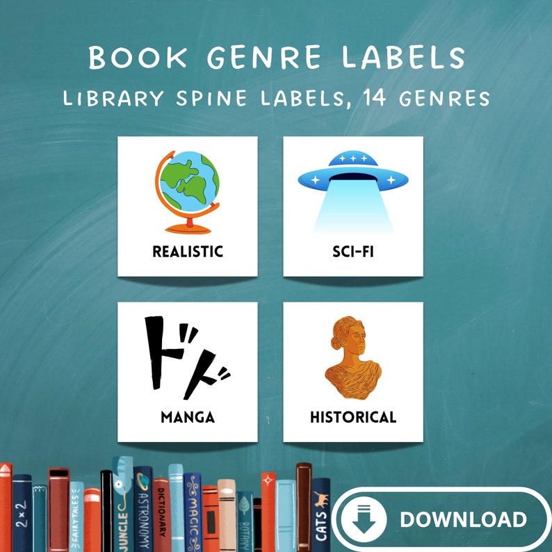 Fiction Genre Library Spine Labels: Classroom Organization (digital ...