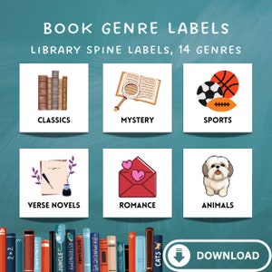Library Book Spine Labels Printable Fiction Genre Icons Stickers for ...