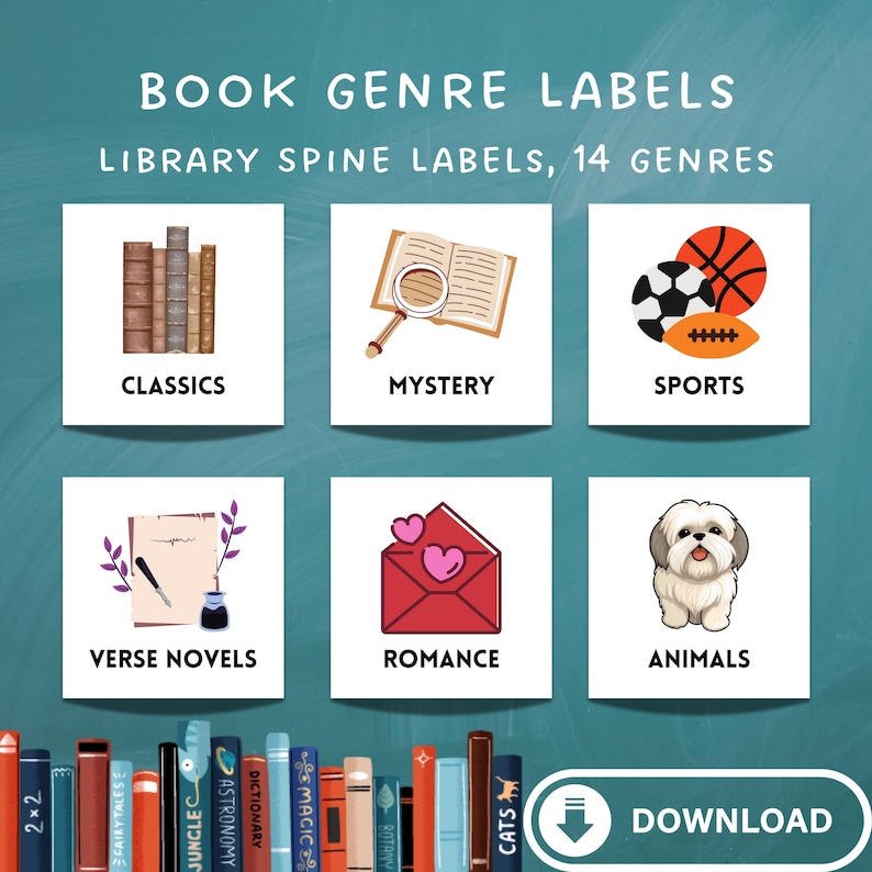 Fiction Genre Library Spine Labels: Classroom Organization (digital ...