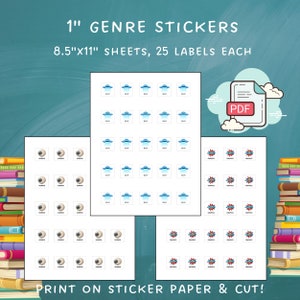 Library Book Spine Labels Printable Fiction Genre Icons Stickers for ...