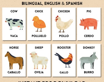 Animal Flashcards, Spanish Language Learning Printable, Vocabulary ...